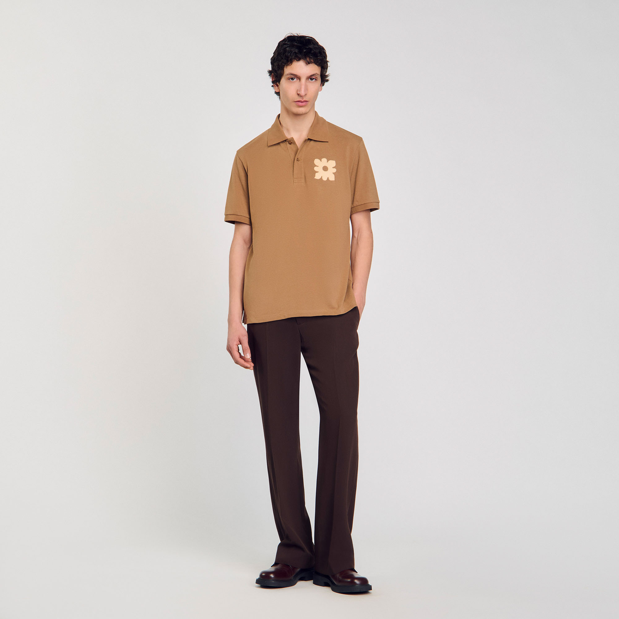 Polo con inserto a fiore beige da uomo | Sandro Paris