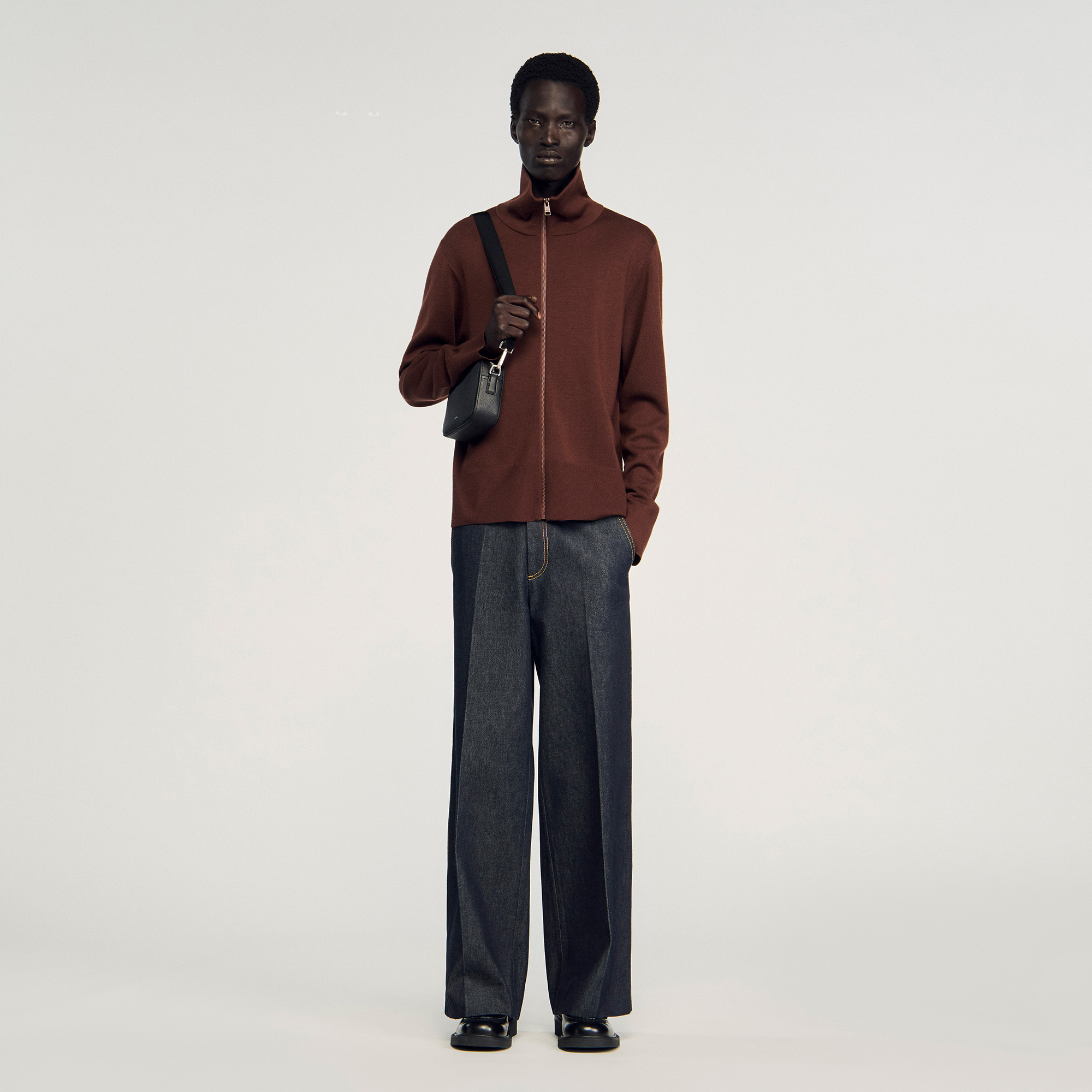 Maglione trucker in lana marrone da uomo | Sandro Paris