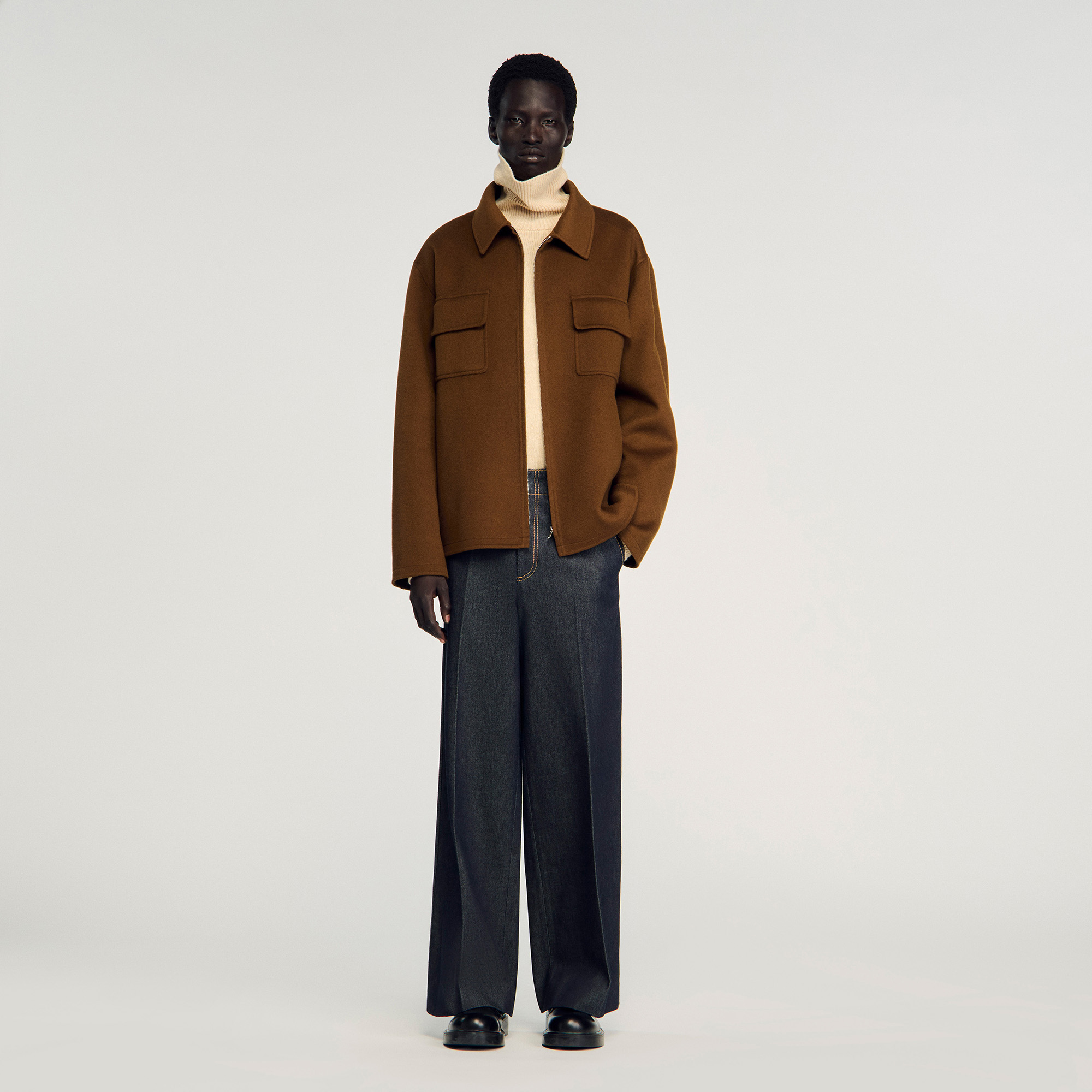 Overshirt con zip marrone da uomo | Sandro Paris