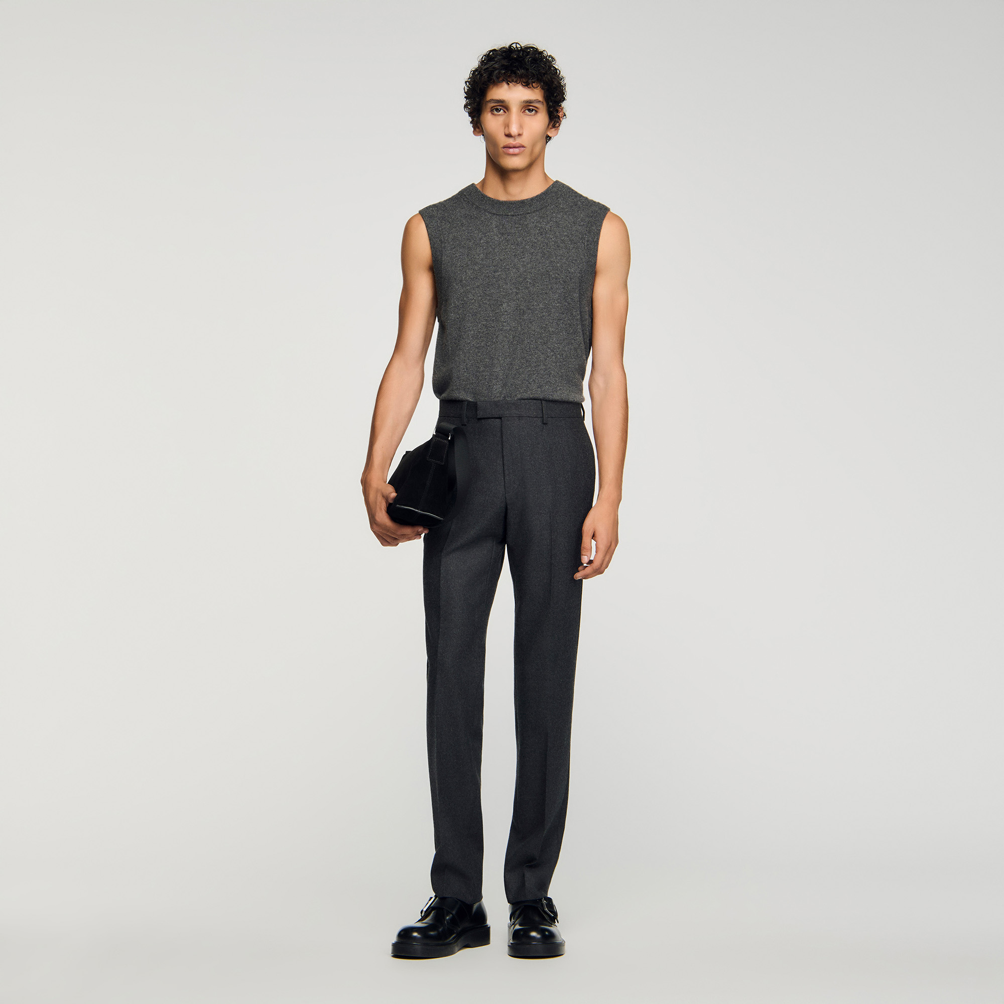 Pantaloni da abito in lana nero / grigio da uomo | Sandro Paris