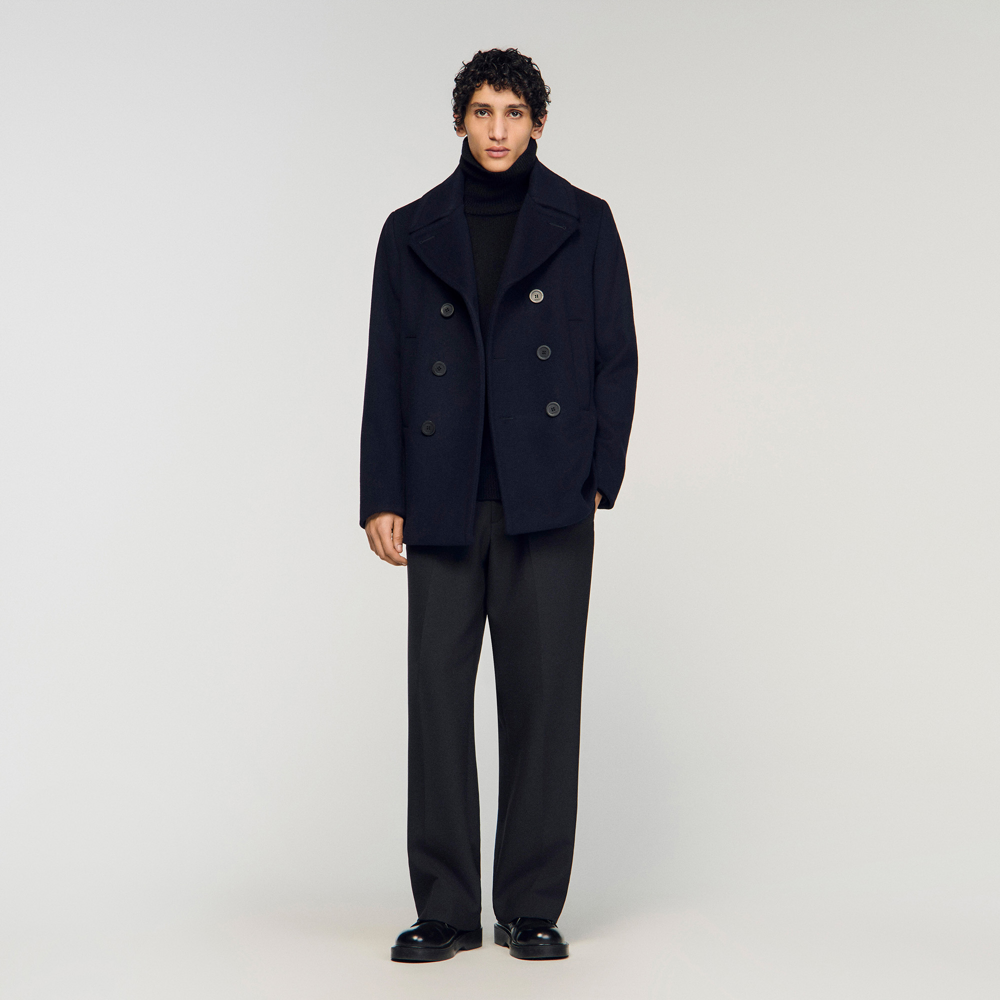 Cappotto dritto in misto lana blu da uomo | Sandro Paris